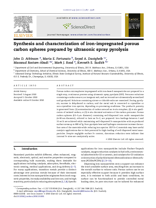Pdf Synthesis And Characterization Of Iron Impregnated Porous Carbon Spheres Prepared By