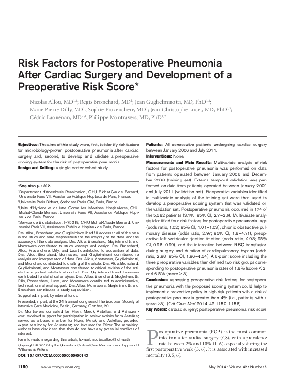 (PDF) Risk Factors for Postoperative Pneumonia After Cardiac Surgery ...