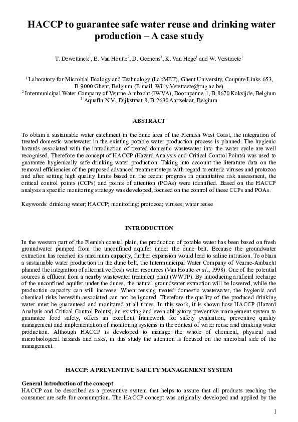 (DOC) HACCP Analysis for Safe Water Reuse in Flemish Coast
