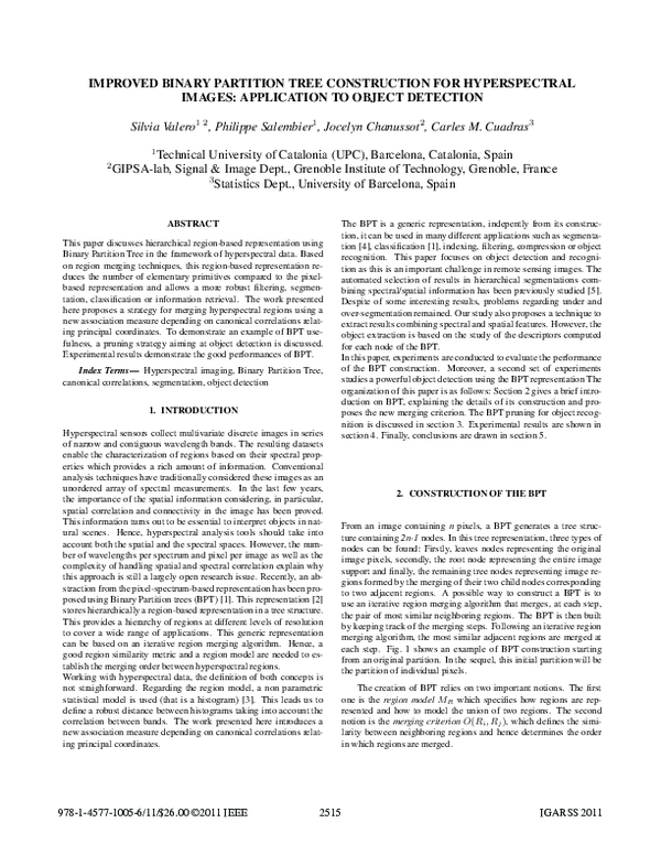 (PDF) Improved Binary Partition Tree construction for hyperspectral images: Application to ...