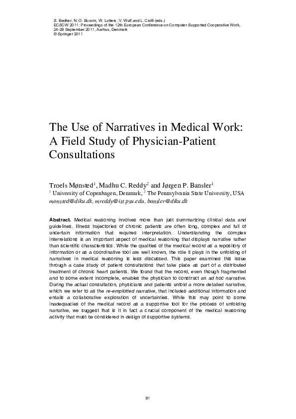 (PDF) The Use of Narratives in Medical Work: A Field Study of Physician ...