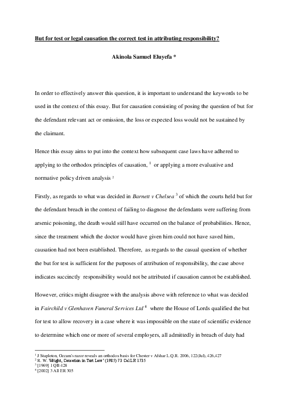 (PDF) But for test or legal causation the correct test in attributing ...