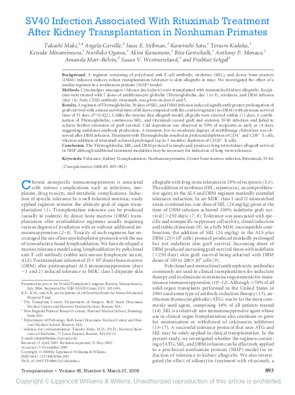 (PDF) SV40 Infection Associated With Rituximab Treatment After Kidney ...