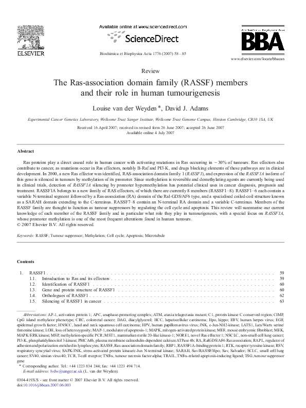 (PDF) The Ras-association domain family (RASSF) members and their role ...