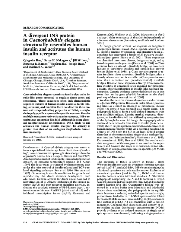 (PDF) A divergent INS protein in Caenorhabditis elegans structurally ...