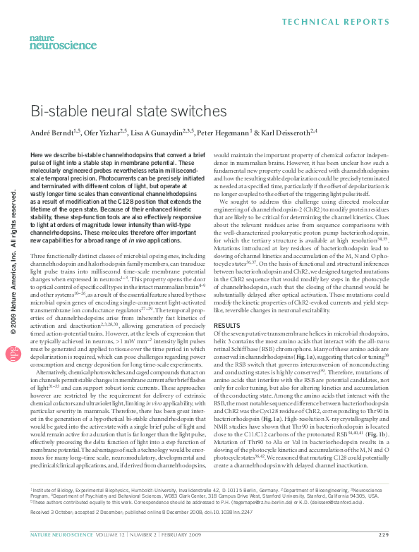 (PDF) Bi-stable neural state switches