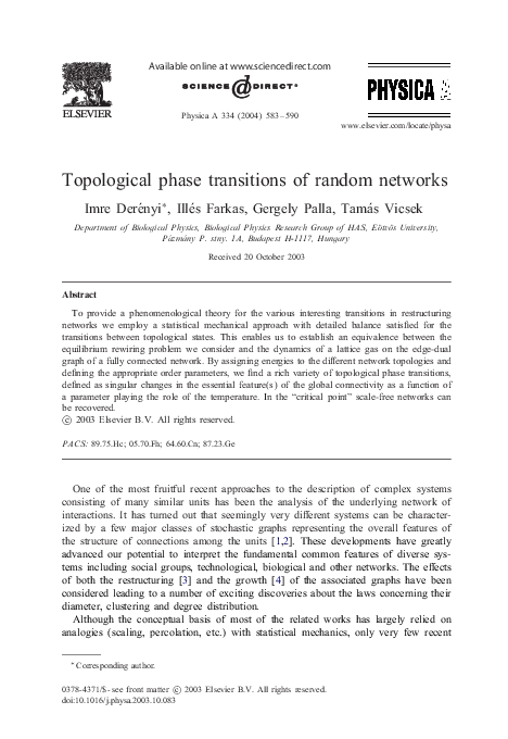 (PDF) Topological phase transitions of random networks