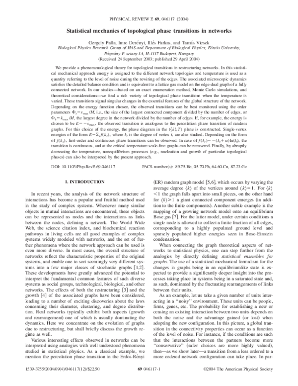 (PDF) Statistical mechanics of topological phase transitions in networks