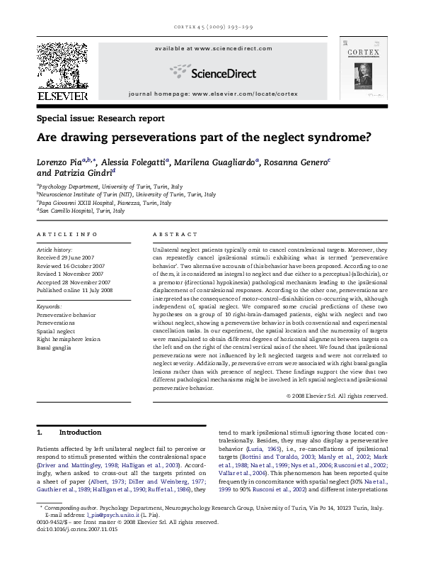 (PDF) Are drawing perseverations part of the neglect syndrome?