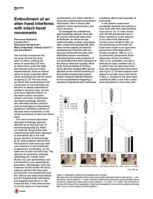(PDF) Embodiment of an alien hand interferes with intact-hand movements