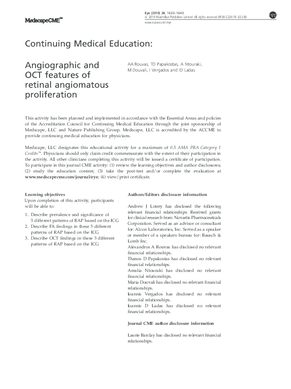(PDF) Angiographic and OCT features of retinal angiomatous proliferation