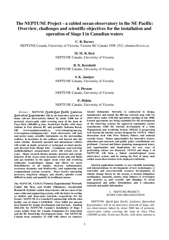 (PDF) The NEPTUNE Project - a cabled ocean observatory in the NE ...