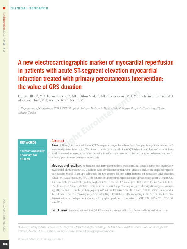 (PDF) A new electrocardiographic marker of myocardial reperfusion in patients with acute ST ...