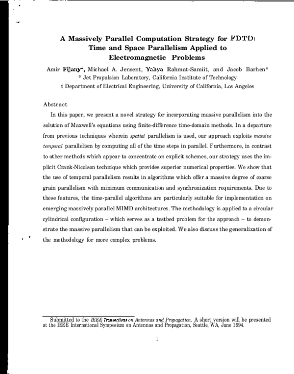 Pdf A Massively Parallel Computation Strategy For Fdtd Time And