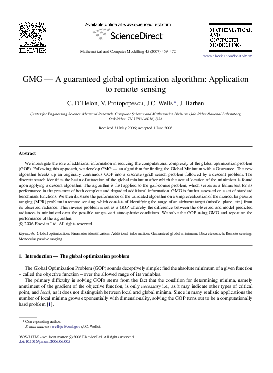 (PDF) GMG — A guaranteed global optimization algorithm: Application to remote sensing