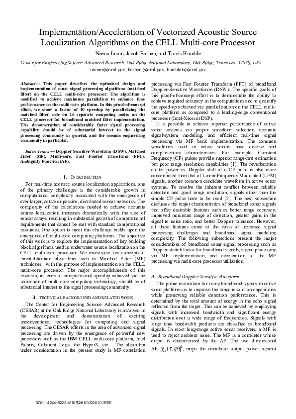 (PDF) Implementation/acceleration of vectorized acoustic source localization algorithms on the ...