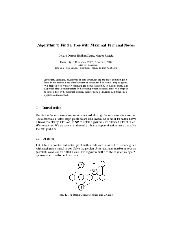 Pdf Algorithm To Find A Tree With Maximal Terminal Nodes 9293