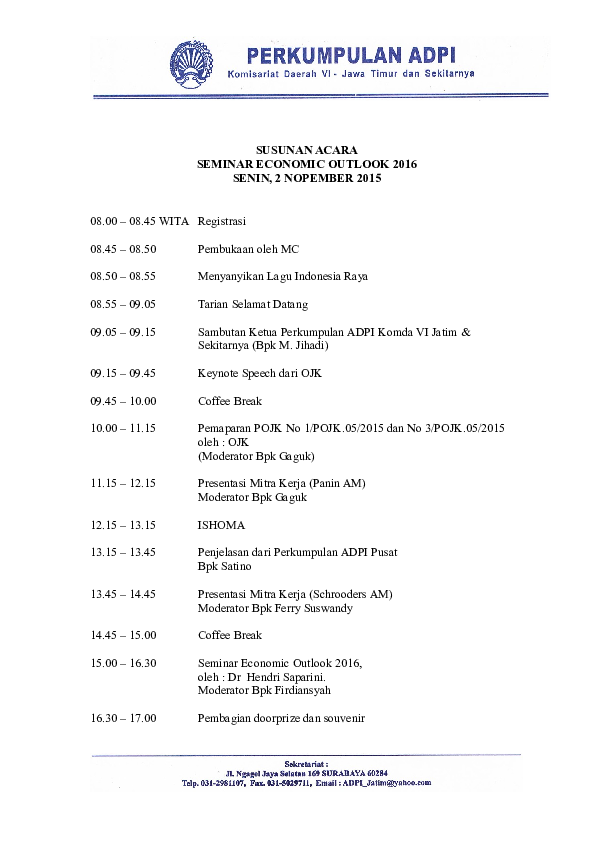 (DOC) SUSUNAN ACARA SEMINAR BALI 2015