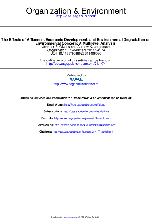 (PDF) The Effects of Affluence, Economic Development, and Environmental ...