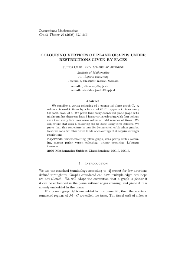 (PDF) Colouring vertices of plane graphs under restrictions given by faces | Stanislav Jendrol ...