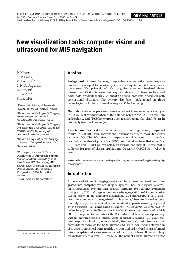 (PDF) New visualization tools: computer vision and ultrasound for MIS ...