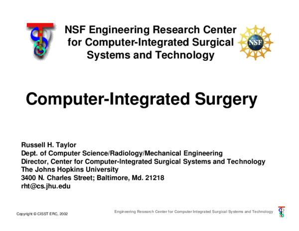 (PDF) Computer-integrated surgery: Technology and clinical applications