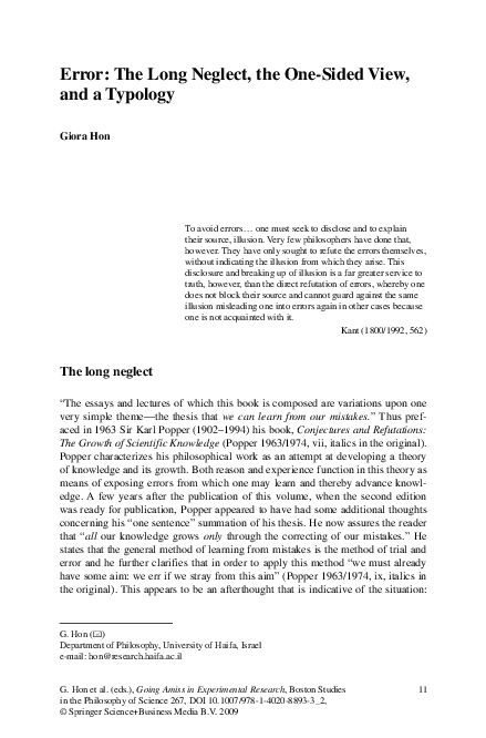 (PDF) Error: The Long Neglect, the One-Sided View, and a Typology