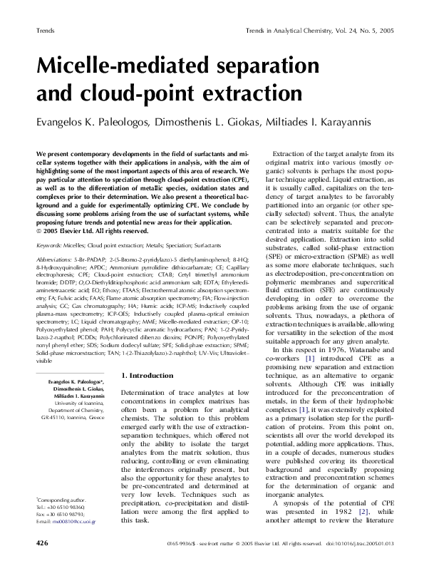 (PDF) Micelle-mediated separation and cloud-point extraction
