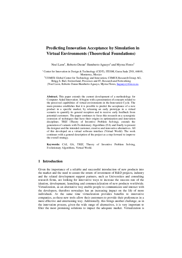 (PDF) Predicting Innovation Acceptance by Simulation in Virtual Environments (Theoretical ...