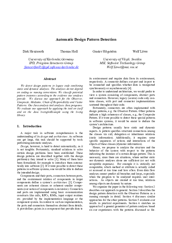 (PDF) Automatic design pattern detection
