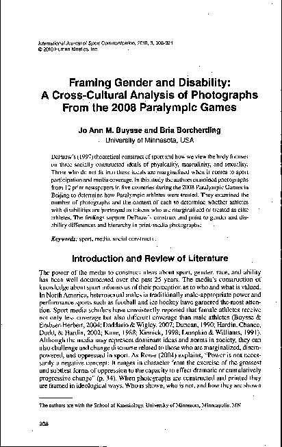 (PDF) Framing gender and disability: a cross-cultural analysis of photographs from the 2008 ...