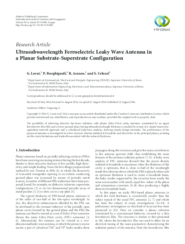 Pdf Ultrasubwavelength Ferroelectric Leaky Wave Antenna In A Planar Substrate Superstrate