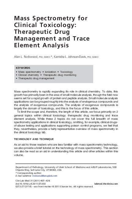 (PDF) Mass Spectrometry for Clinical Toxicology: Therapeutic Drug ...