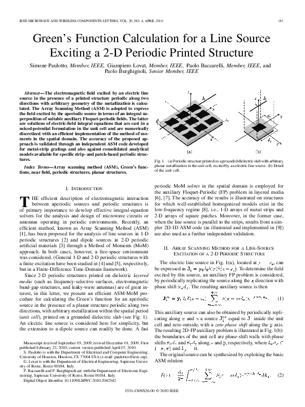 (PDF) Green's function calculation for a line source exciting a 2-D periodic printed structure