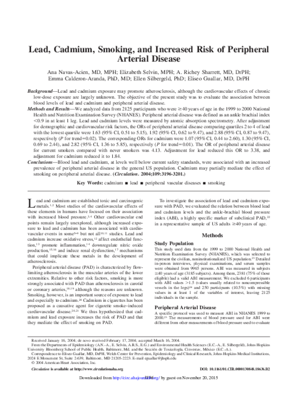 (PDF) Lead, Cadmium, Smoking, and Increased Risk of Peripheral Arterial ...
