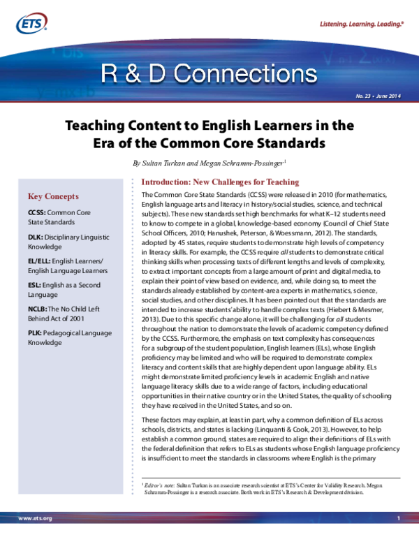 (PDF) Teaching Content to English Learners in the Era of Common Core ...