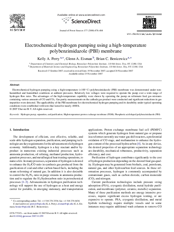 (PDF) Electrochemical hydrogen pumping using a high-temperature ...