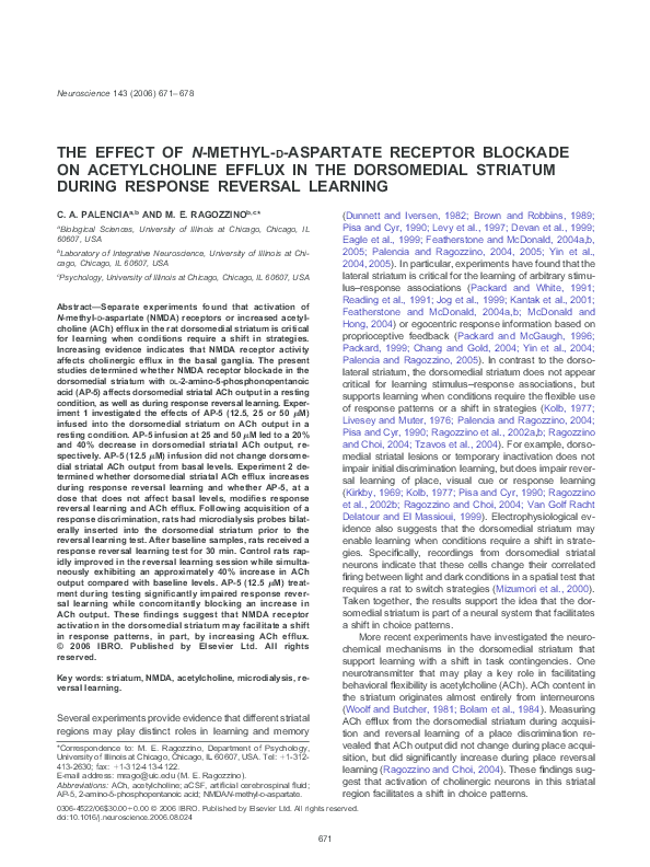 (PDF) Functional neurochemical imaging of the human striatal cholinergic system during reversal ...