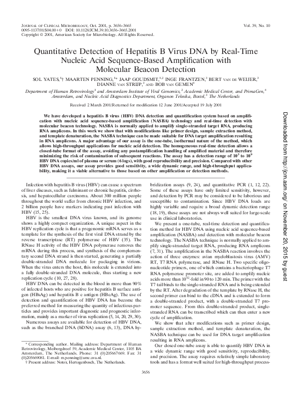 (PDF) Quantitative Detection of Hepatitis B Virus DNA by Real-Time Nucleic Acid Sequence-Based ...