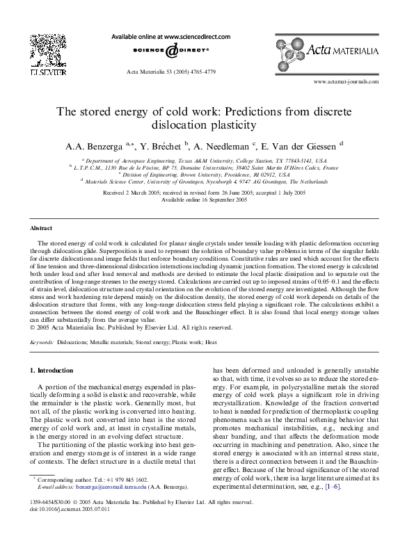 (PDF) The stored energy of cold work: Predictions from discrete ...