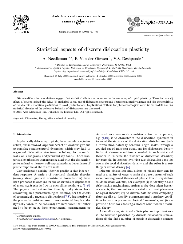 (PDF) Statistical aspects of discrete dislocation plasticity