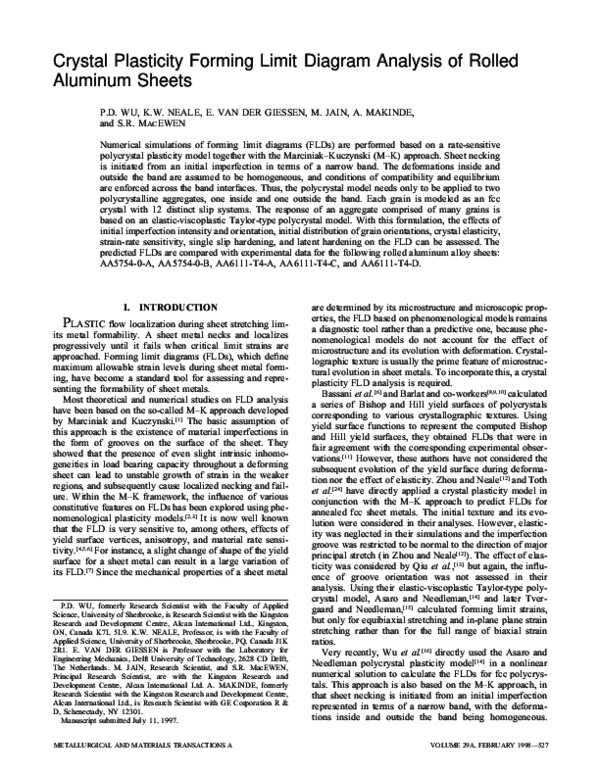 (PDF) Crystal plasticity forming limit diagram analysis of rolled aluminum sheets