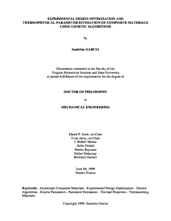 (PDF) EXPERIMENTAL DESIGN OPTIMIZATION AND THERMOPHYSICAL PARAMETER ESTIMATION OF COMPOSITE ...