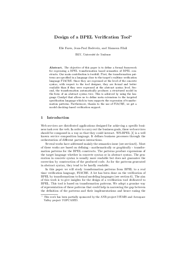 (PDF) Design of a BPEL Verification Tool