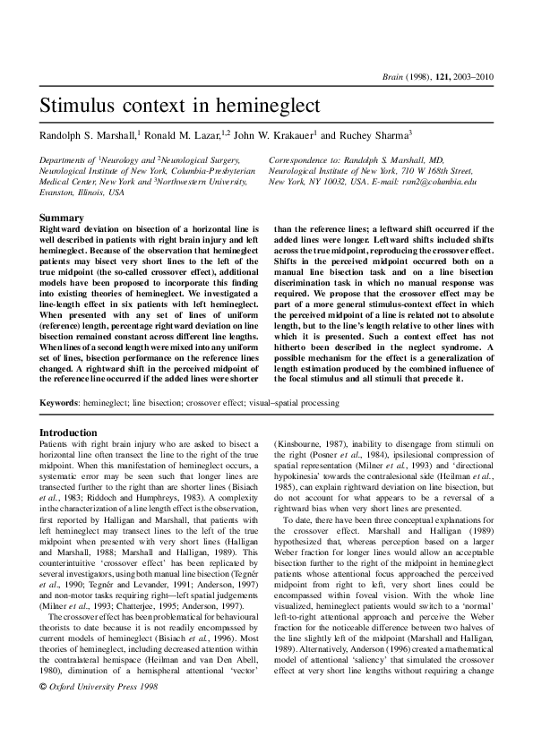 (PDF) Stimulus context in hemineglect | Ronald Lazar - Academia.edu