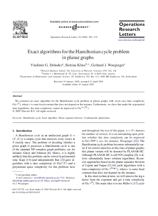 (PDF) Exact algorithms for the Hamiltonian cycle problem in planar graphs