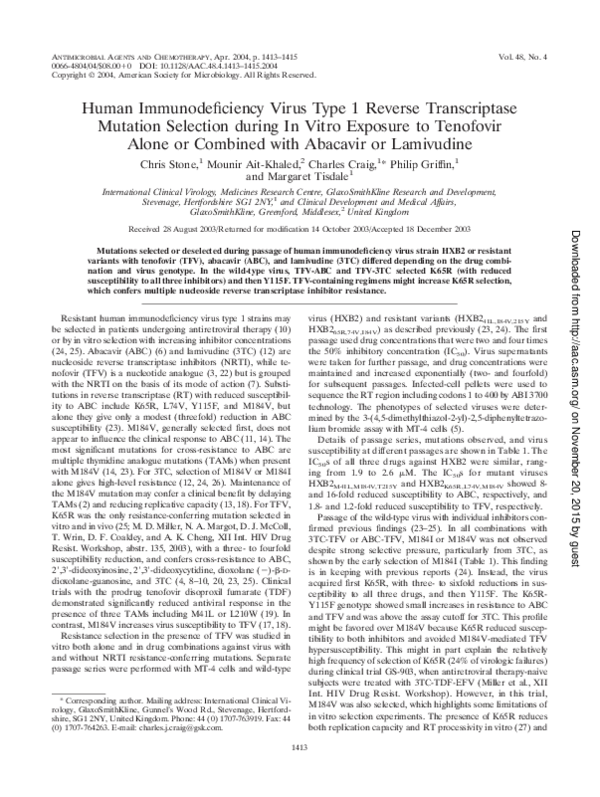 (PDF) Human Immunodeficiency Virus Type 1 Reverse Transcriptase ...