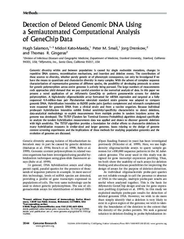 Pdf Detection Of Deleted Genomic Dna Using A Semiautomated Computational Analysis Of Genechip Data