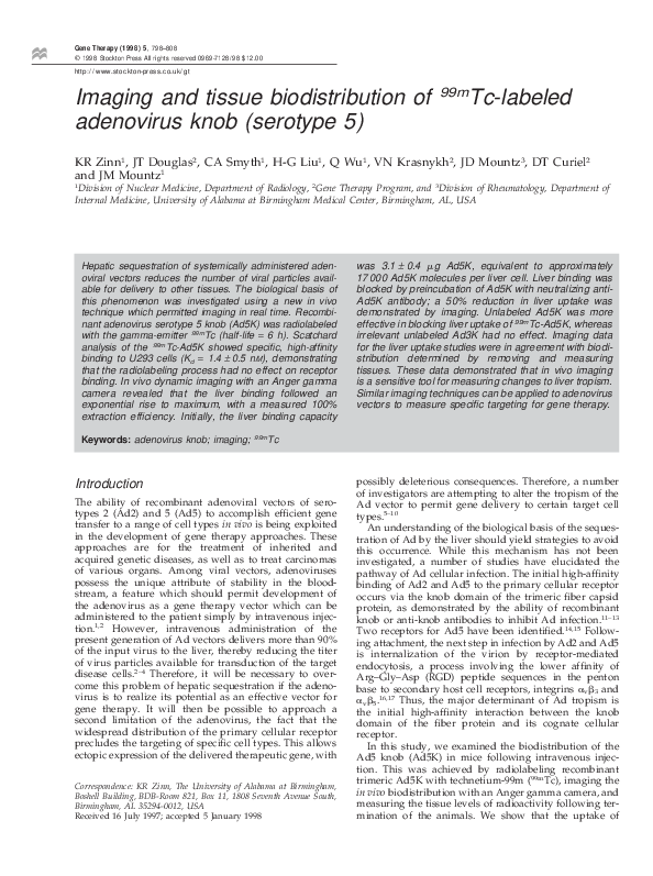 (PDF) Imaging and tissue biodistribution of 99mTc-labeled adenovirus ...