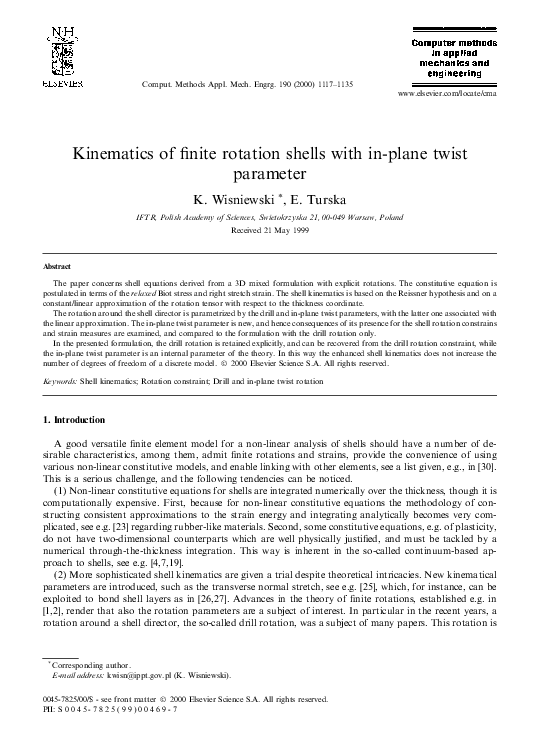 (PDF) Kinematics of finite rotation shells with in-plane twist parameter